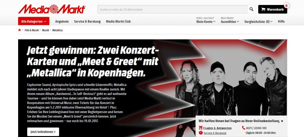 Media Markt rockt! - Tickets für Metallica gewinnen | inkl. Meet & Greet